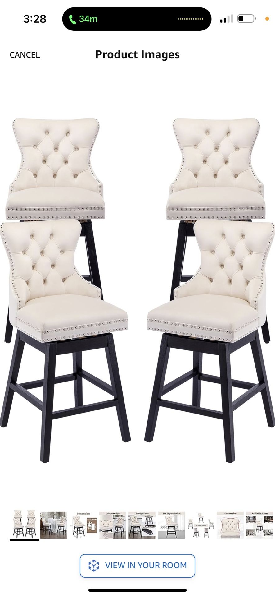 GOOLON Bar Stools Set of 4, Velvet Upholstered Barstools, Counter ...